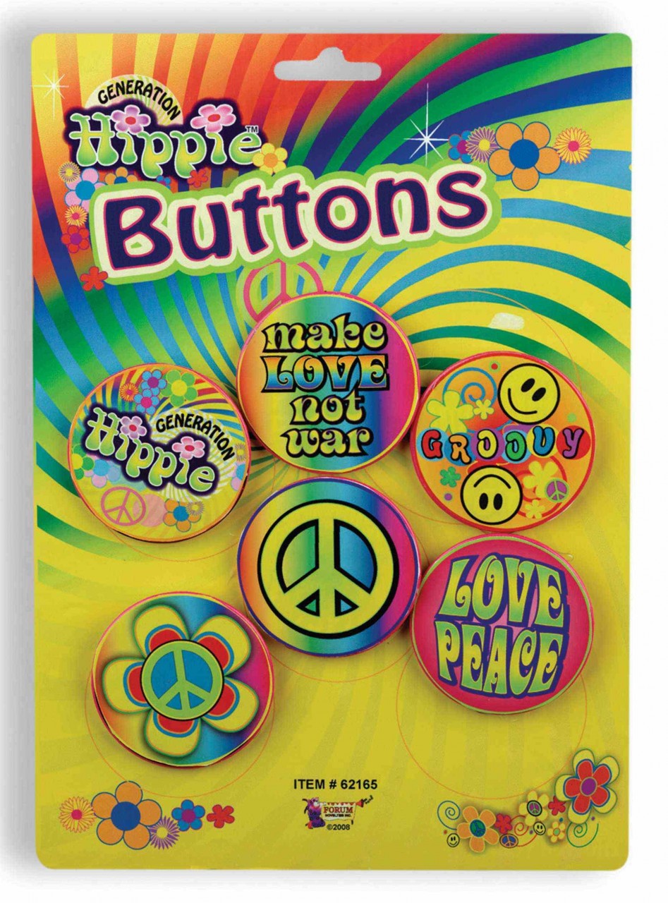 Set Of 5 Hippie Buttons - Screamers Costumes