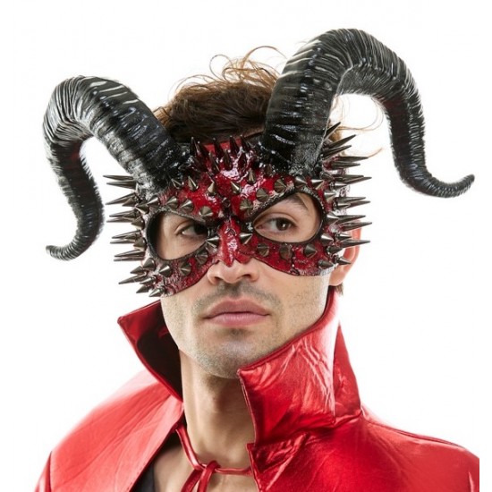 Black and Red Rams Horn Mask with Spikes - Screamers Costumes