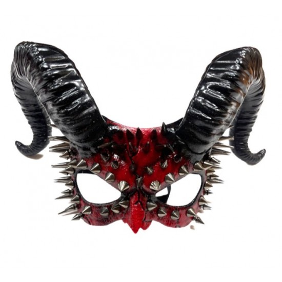 Black and Red Rams Horn Mask with Spikes - Screamers Costumes
